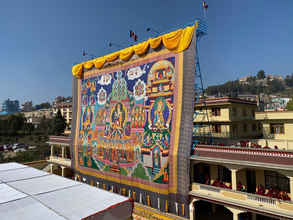Displaying the Guru Rinpoche Thangka and 100,000 Tsog offerings at ...